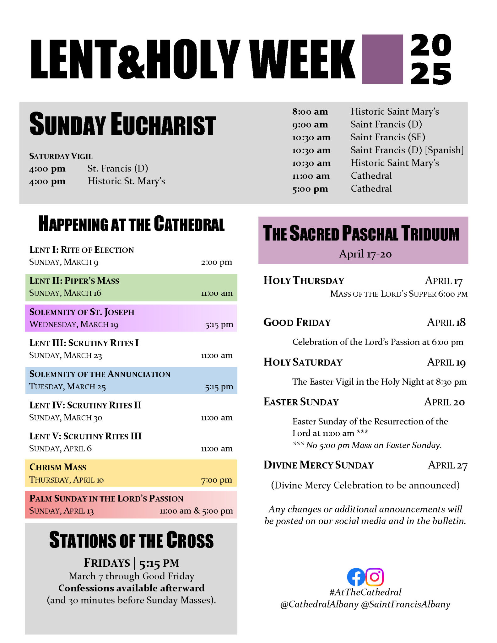Lent, Holy Week, Easter Mass Schedule – Cathedral of the Immaculate ...